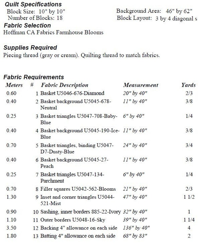 Quilt PATTERN Blooming Baskets Pattern by Castilleja Cotton - Etsy