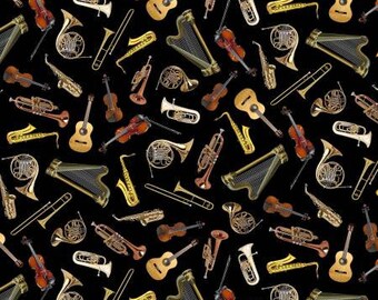 Trombone Fabric 76 Trombones by Jenimp Black and Yellow Trombone Brass ...