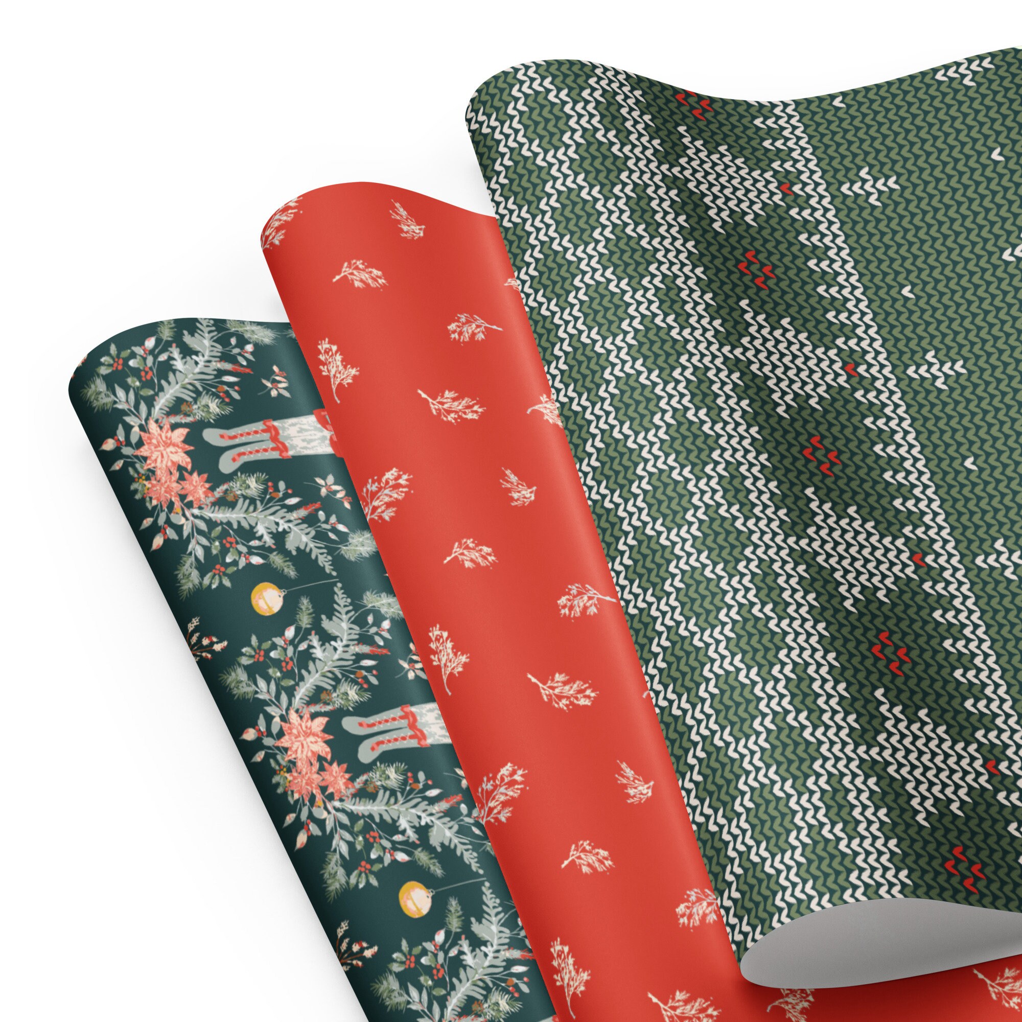 Christmas Wrapping Paper Sheets with Nutcrackers, Poinsettias sold by ...