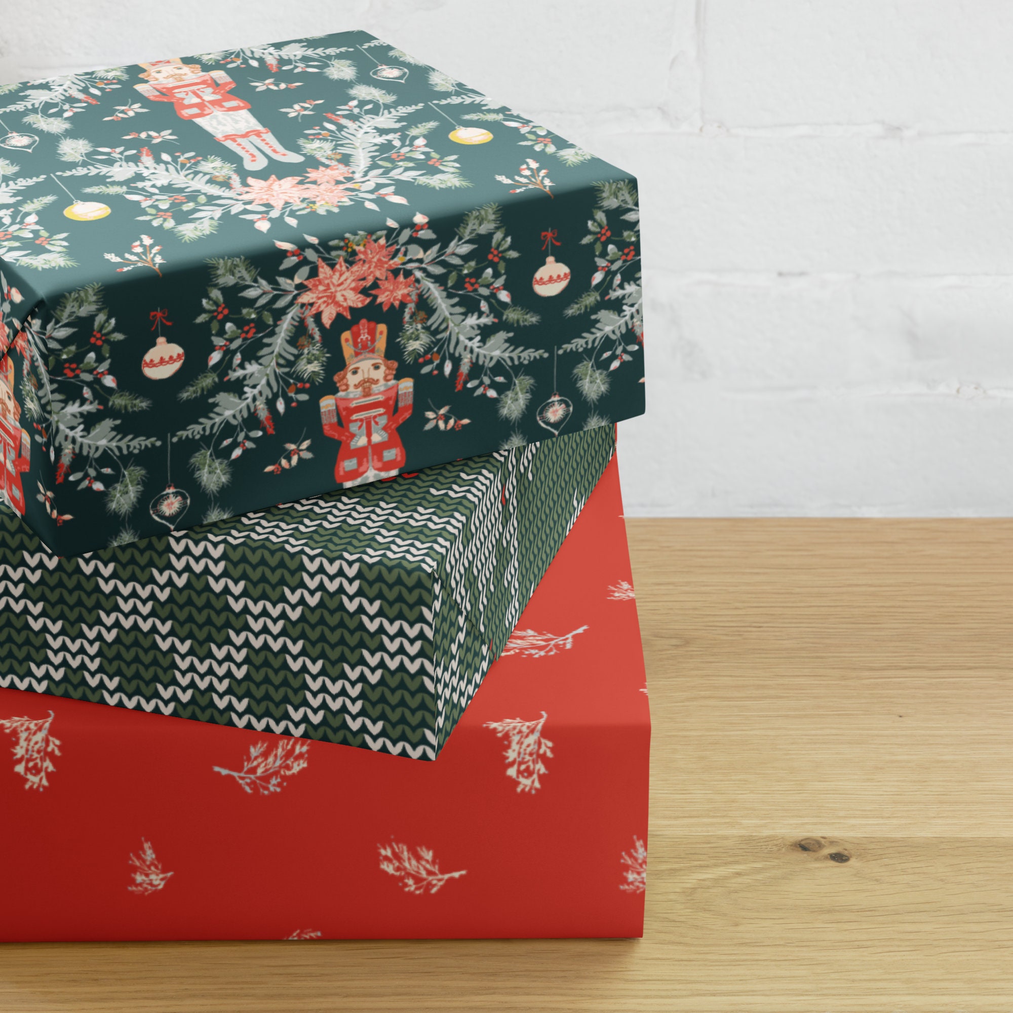 Christmas Wrapping Paper Sheets with Nutcrackers, Poinsettias sold by ...