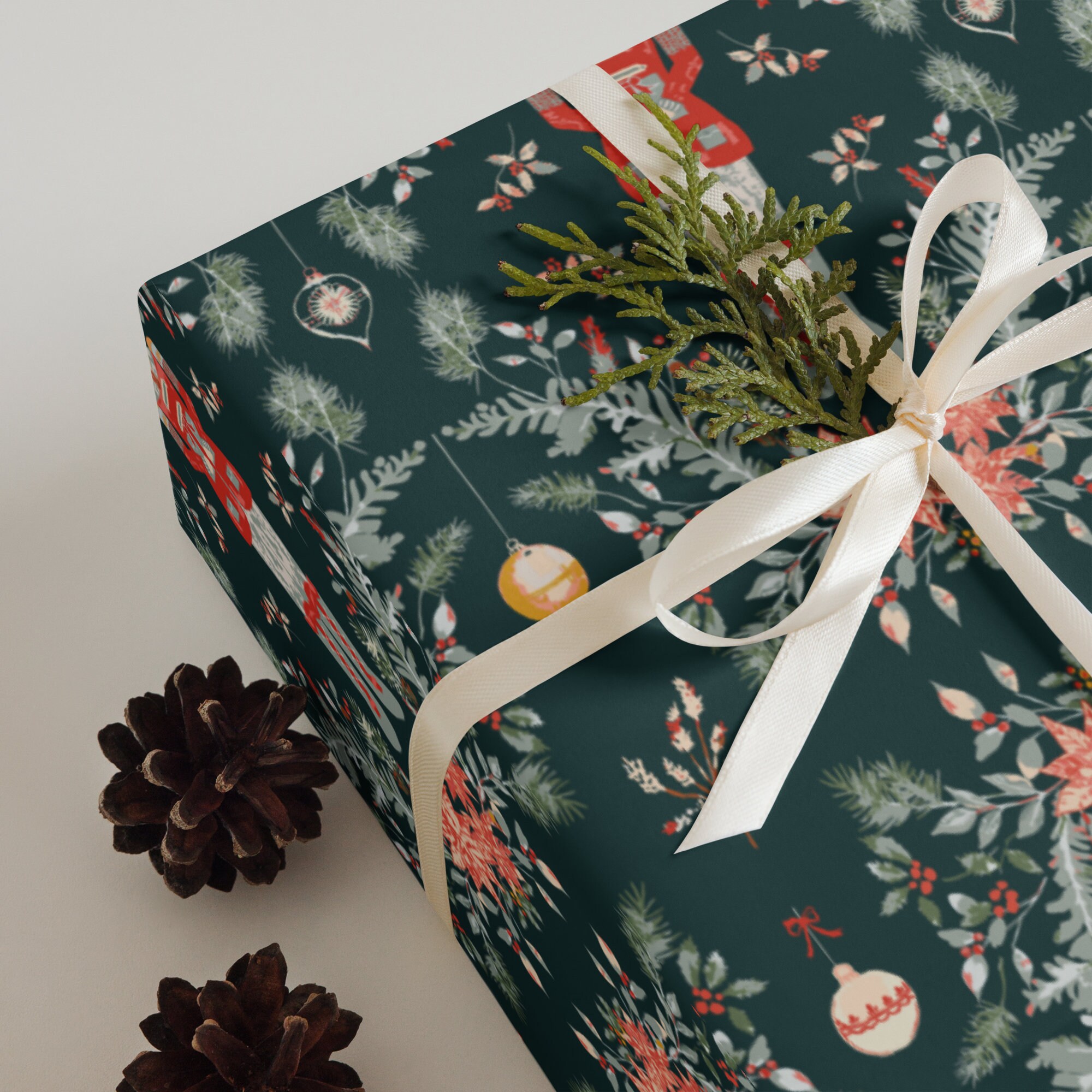 Christmas Wrapping Paper Sheets with Nutcrackers, Poinsettias sold by ...