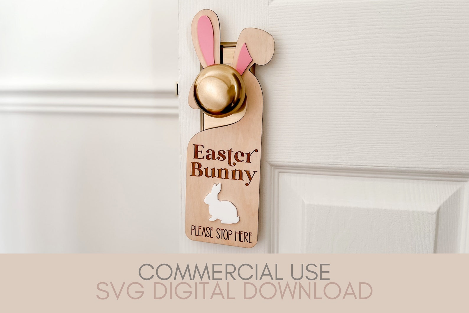 SVG Easter Door Hangers SVG Easter Bunny Stop Here Laser Engrave Files ...