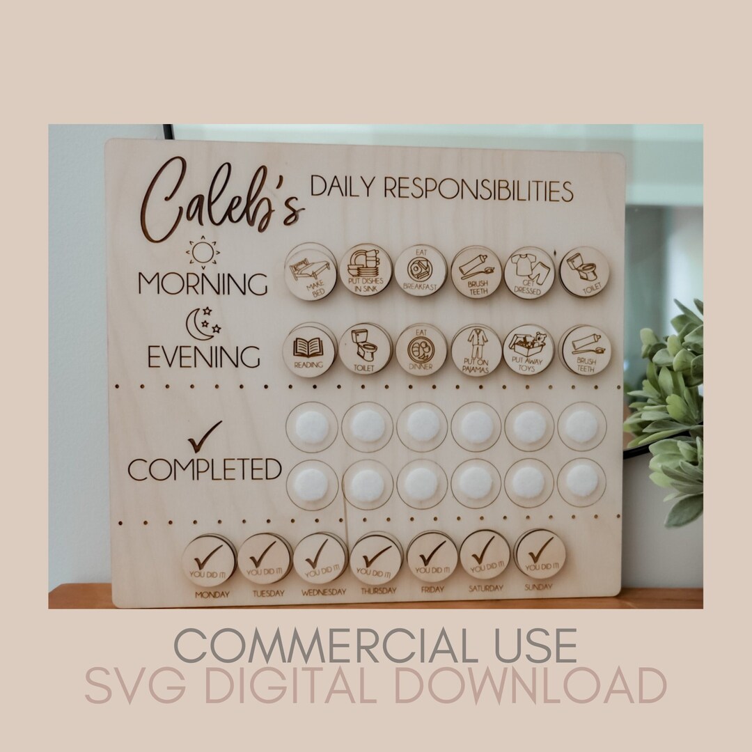 Responsibility Board Weekly Checklist SVG Kids Chore Chart Svg Kids ...