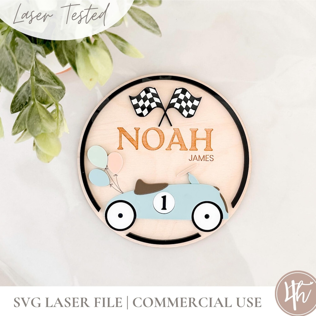 Vintage Car Name Sign Round SVG | SVG New Born Sign| Glowforge SVG ...