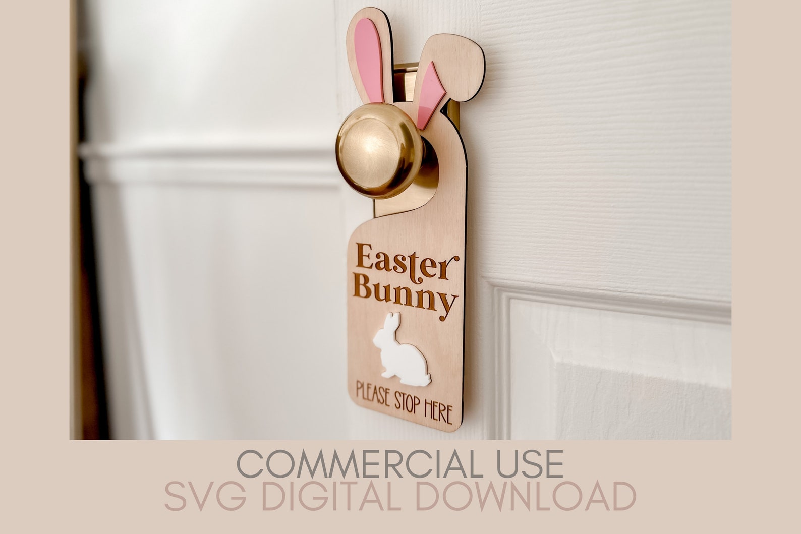 SVG Easter Door Hangers SVG Easter Bunny Stop Here Laser Engrave Files ...