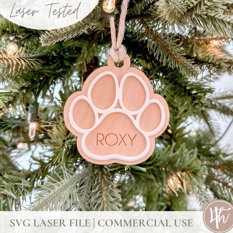 Paw Print Ornament | Personalized| Laser Cut Files | Glowforge SVG ...