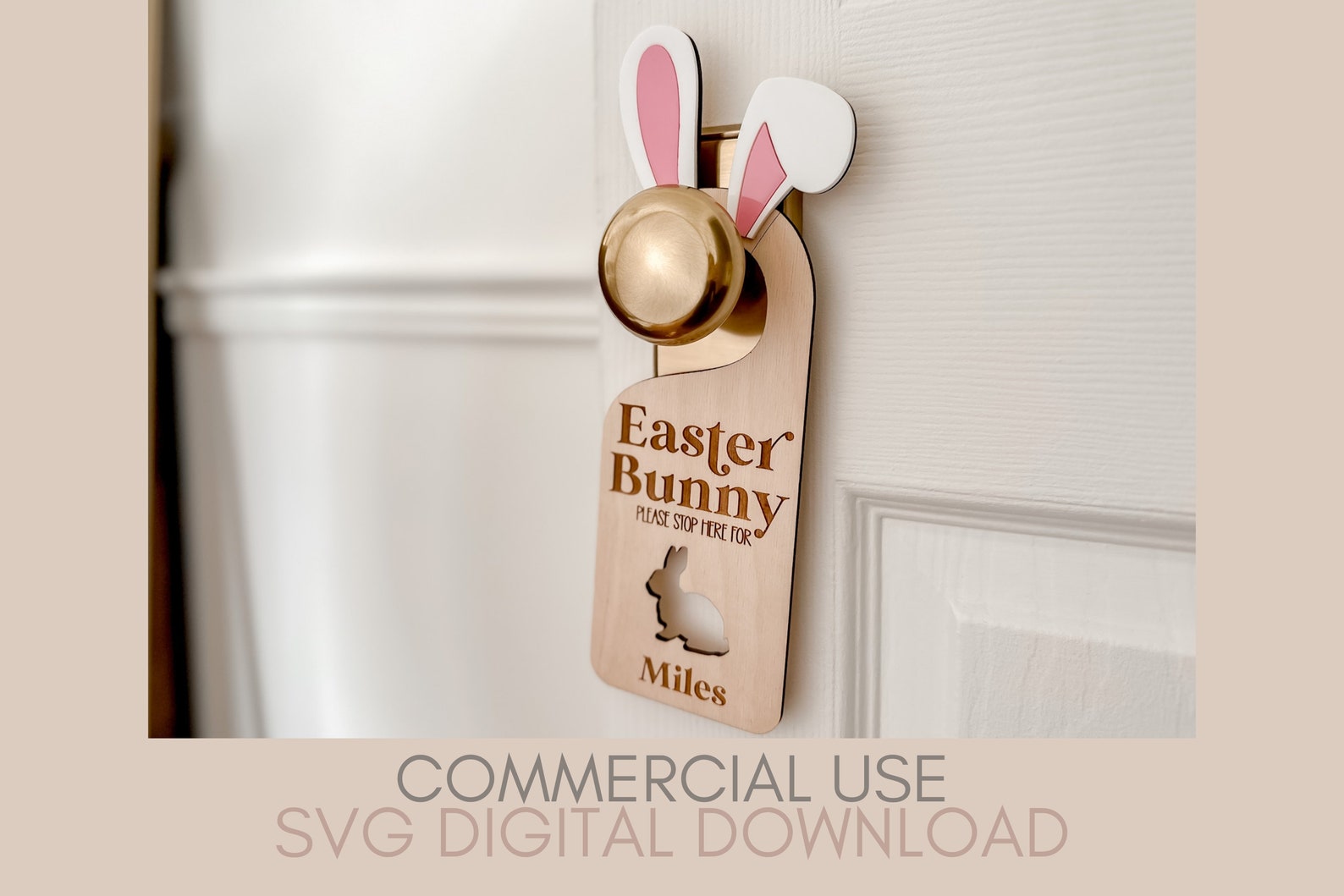SVG Easter Door Hangers SVG Easter Bunny Stop Here Laser Engrave Files ...