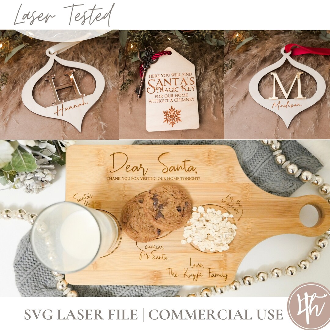 Christmas Laser Cut SVG Bundle | Cutting Board, Ornament, Santa Key ...