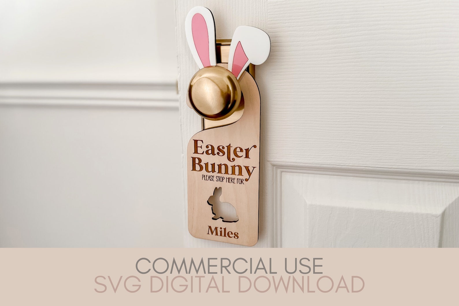 SVG Easter Door Hangers SVG Easter Bunny Stop Here Laser Engrave Files ...