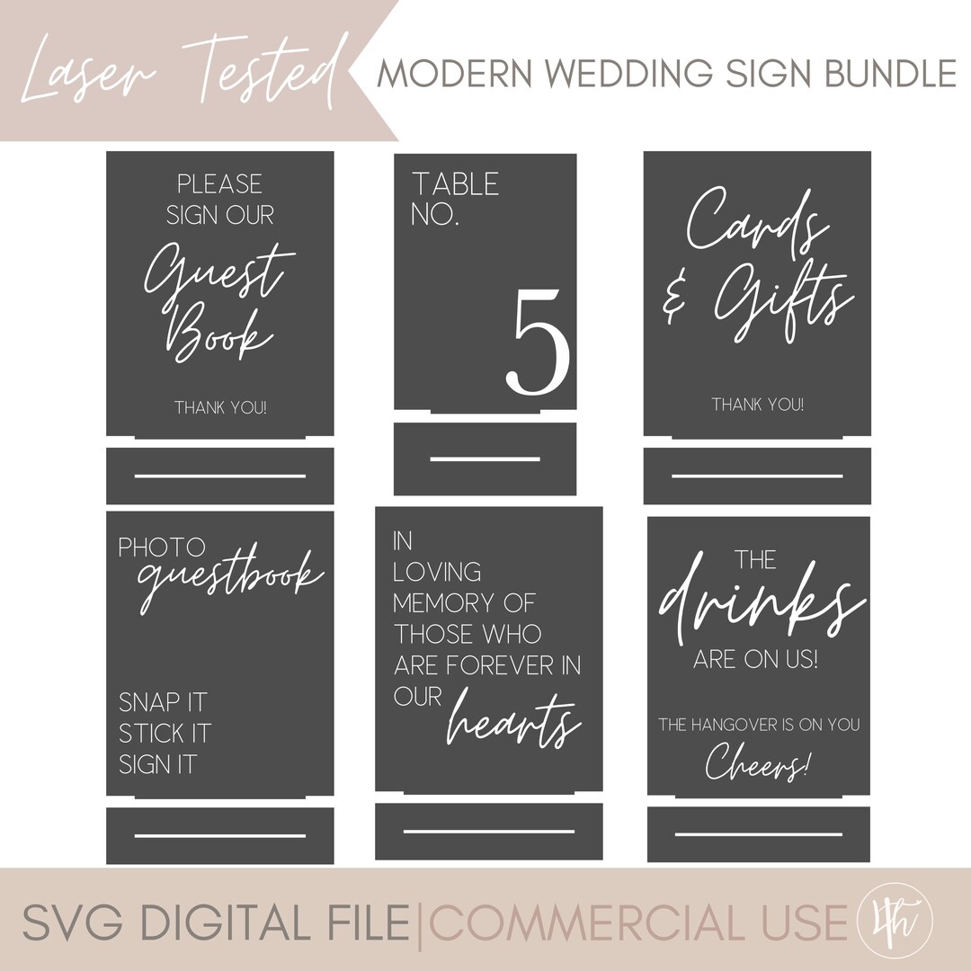 Modern Wedding Sign Bundle SVG | Table Numbers Svg | Bar Sign Svg | in ...