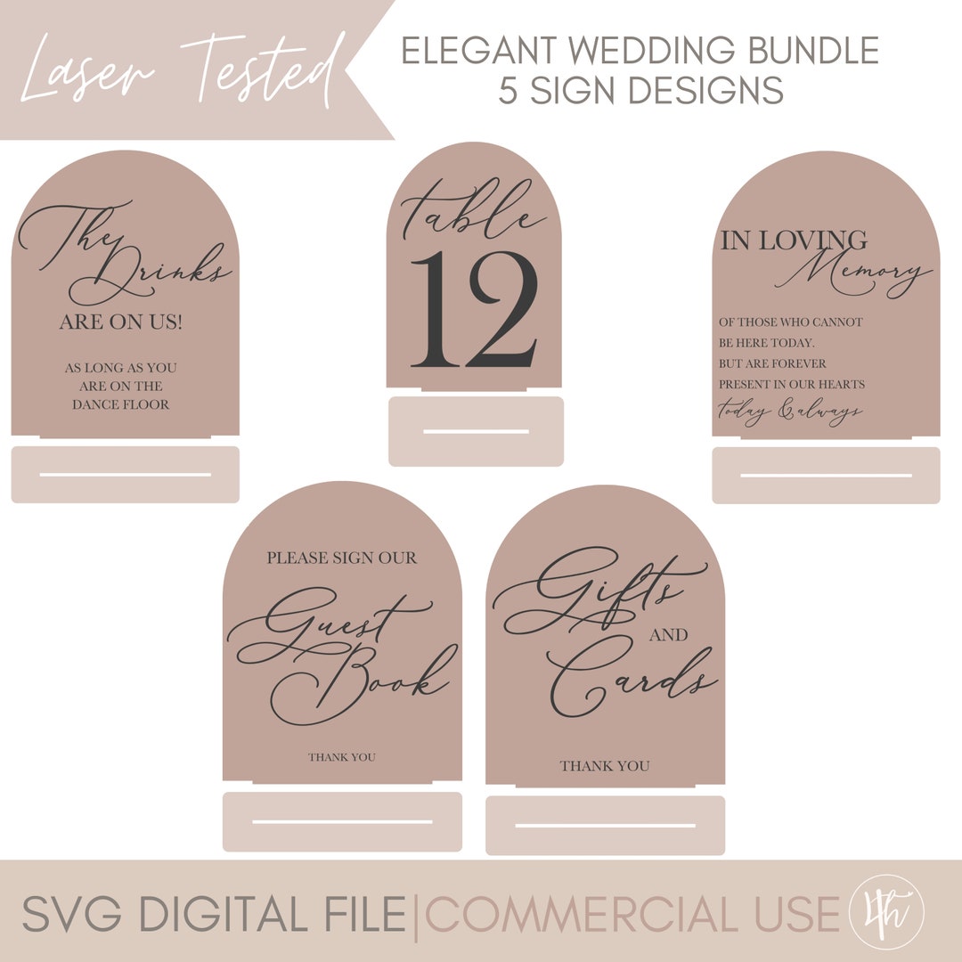 Elegant Wedding Sign Bundle SVG | Table Numbers Svg | Bar Sign Svg | in ...