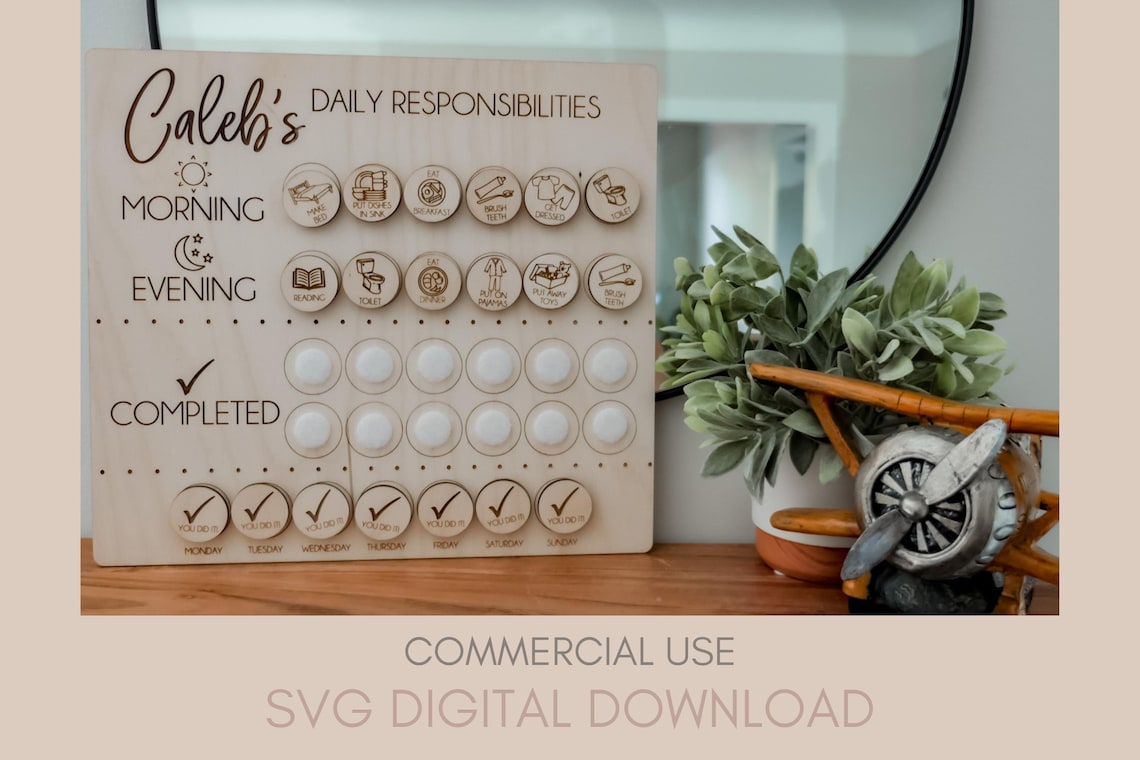 Responsibility Board Weekly Checklist SVG Kids Chore Chart - Etsy