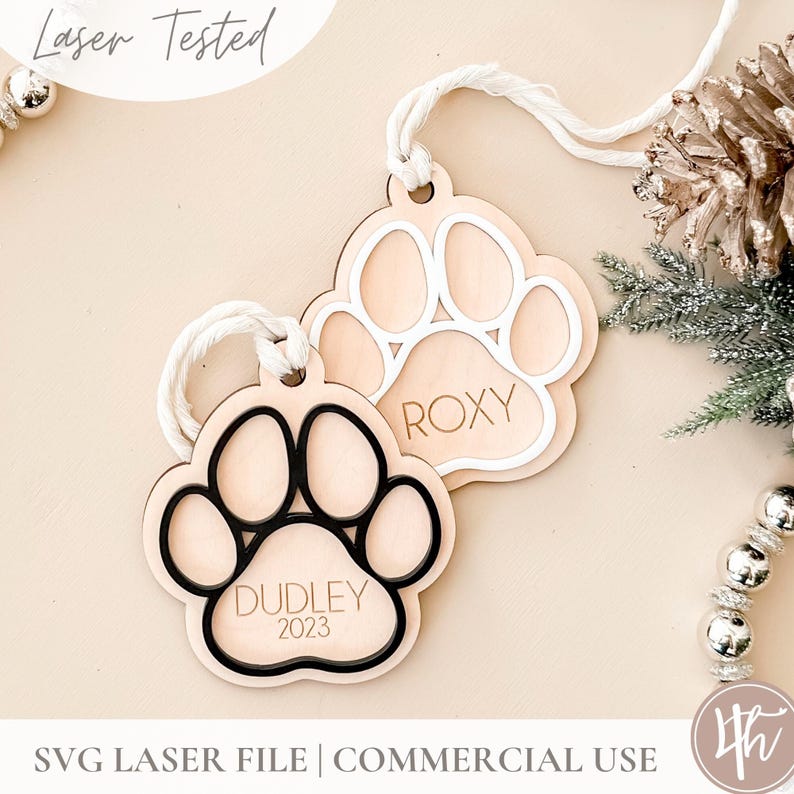 Paw Print Ornament | Personalized| Laser Cut Files | Glowforge SVG ...