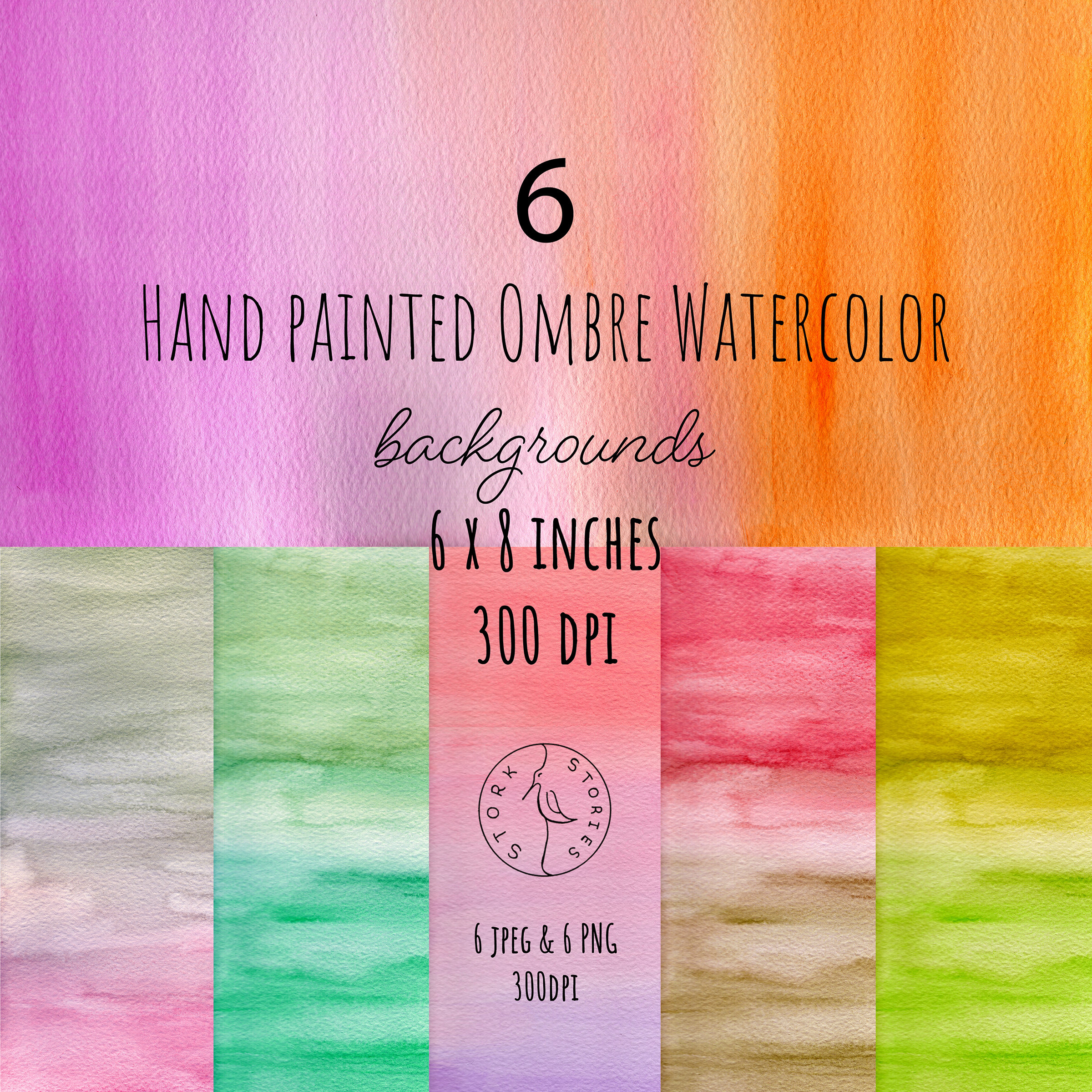 Hand Painted Ombre Watercolor Backgrounds, Digital Paper, Decorative ...