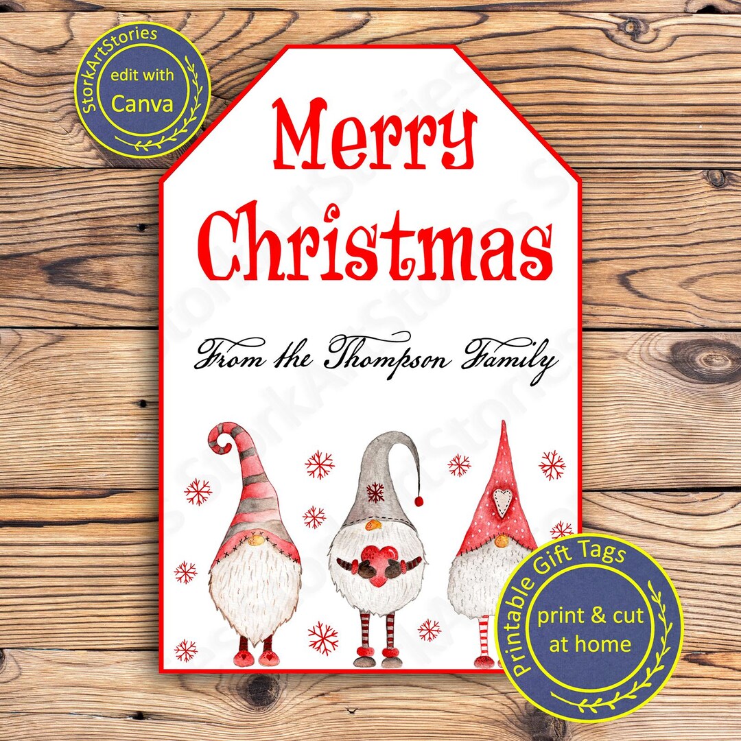 Merry Christmas Gift Tag Printable Christmas Gnome Gift Tags Holiday ...