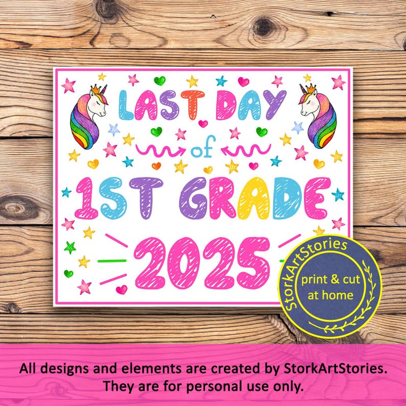 Printable Last Day of 1st Grade Sign Girl Pink Last Day of School Sign ...