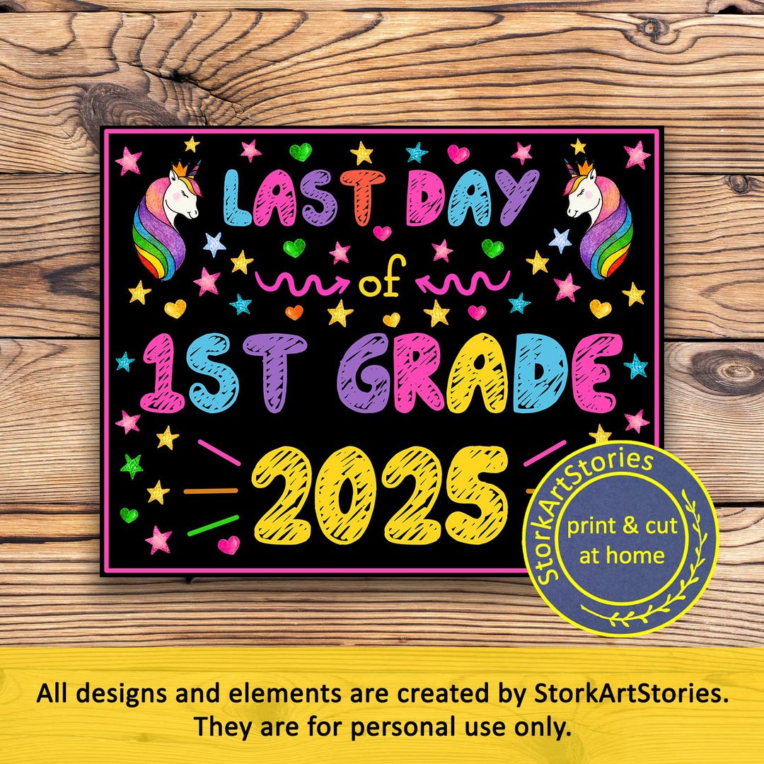 Printable Last Day of 1st Grade Sign Girl Pink Last Day of School Sign ...