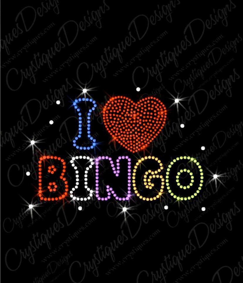 I Love Bingo Iron on Transfer - Bingo Bling Rhinestones and Metals ...
