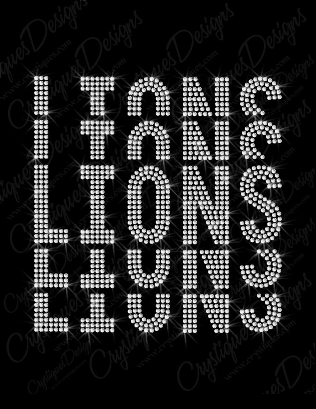 Lions Football Cascading Iron on Rhinestone Transfer - Football Bling ...
