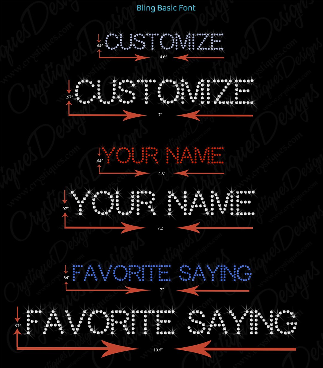 Bling Basic Font, Small and Large Bling Font, Personalize a Phrase or ...
