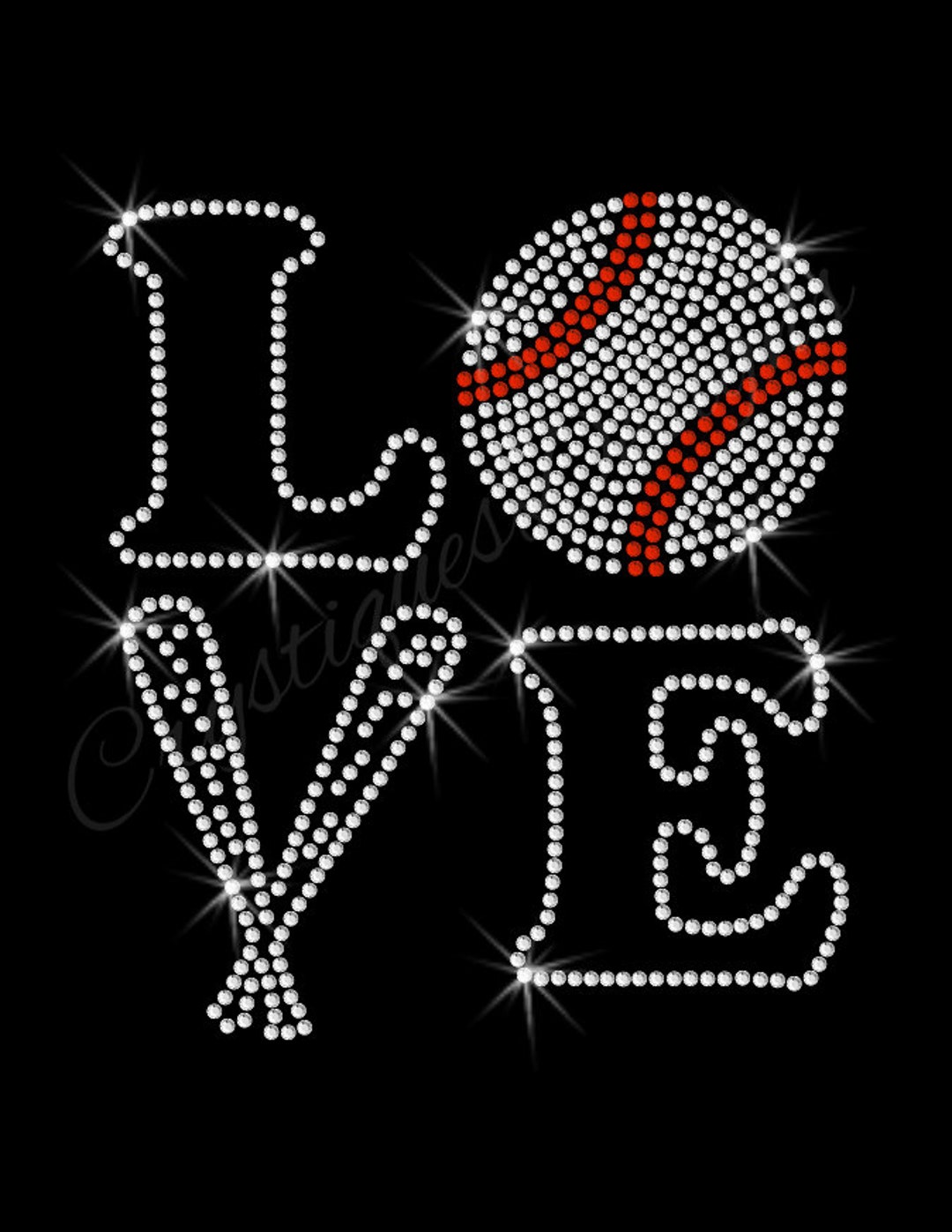 Love Baseball Rhinestone Iron on Transfer - Sports Bling Design - Etsy