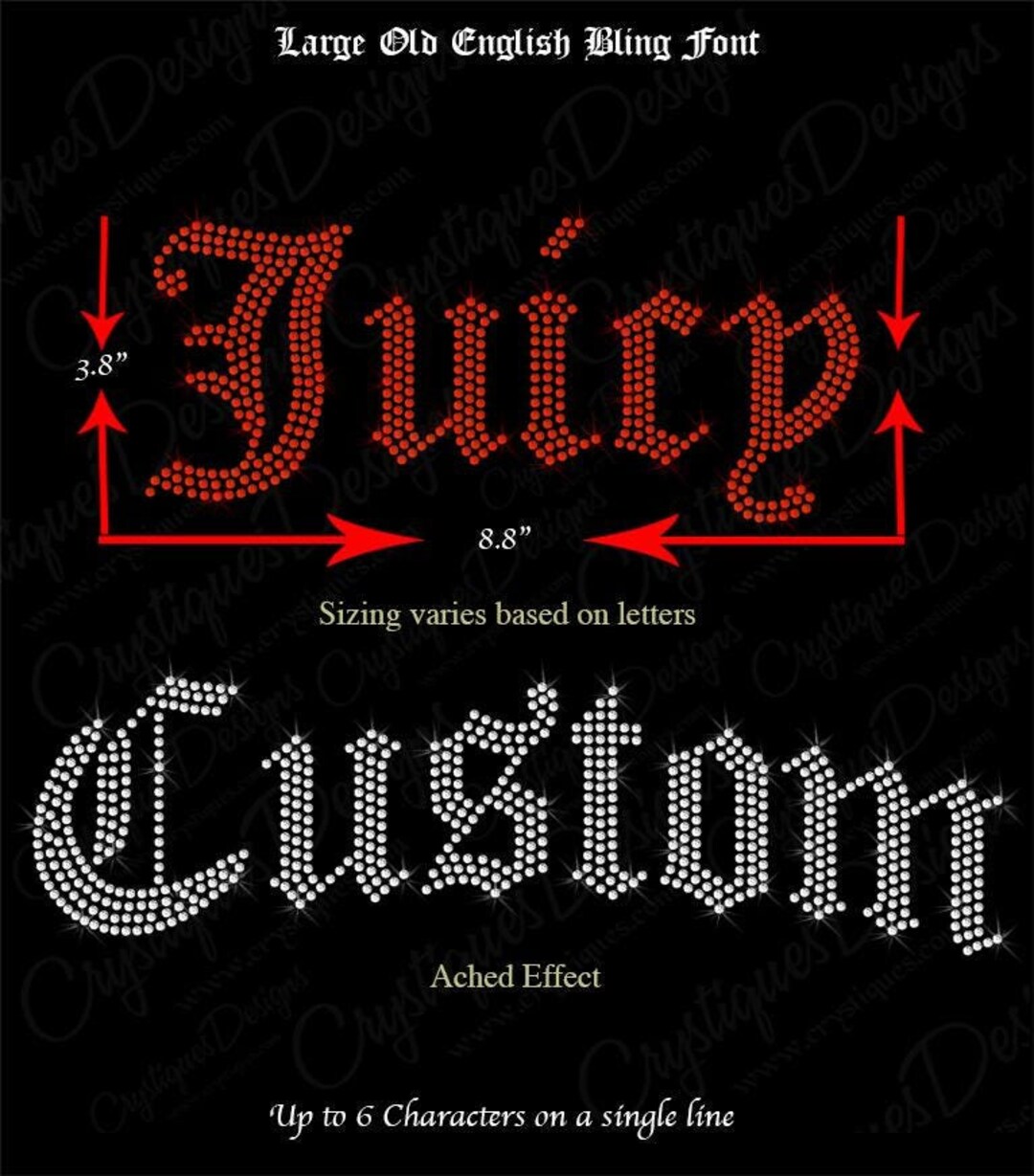 Large Old English Bling Font-personalize a Phrase or Name-iron on Hot ...