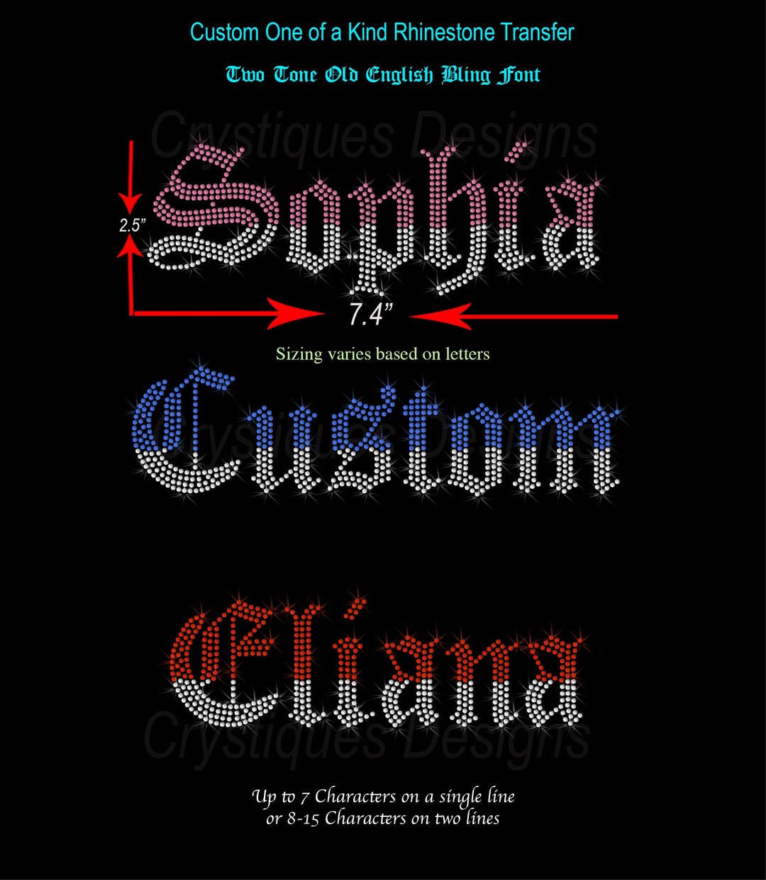 Old English Two-tone Custom Rhinestone Bling Transfer-old English Font ...