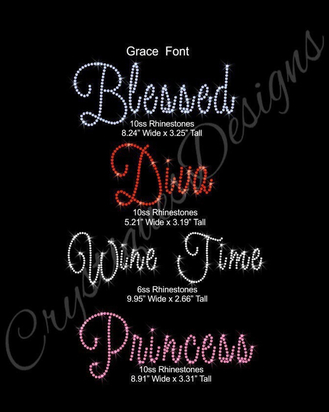 Grace Rhinestone Transfer. Personalize a Phrase or Name-iron on Hot Fix ...