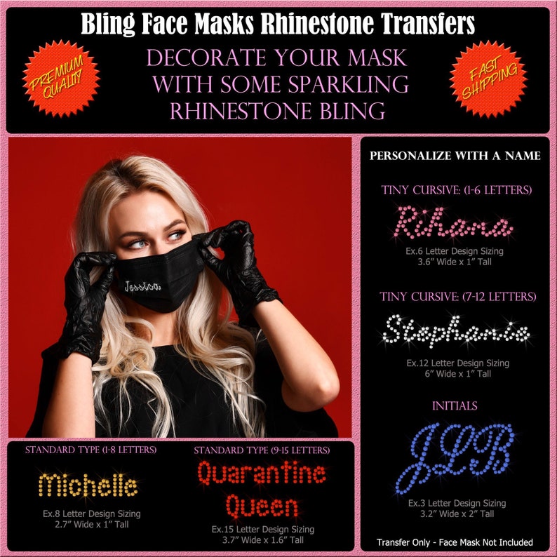 Face Mask Rhinestone Bling Transfers Personalize a Face - Etsy