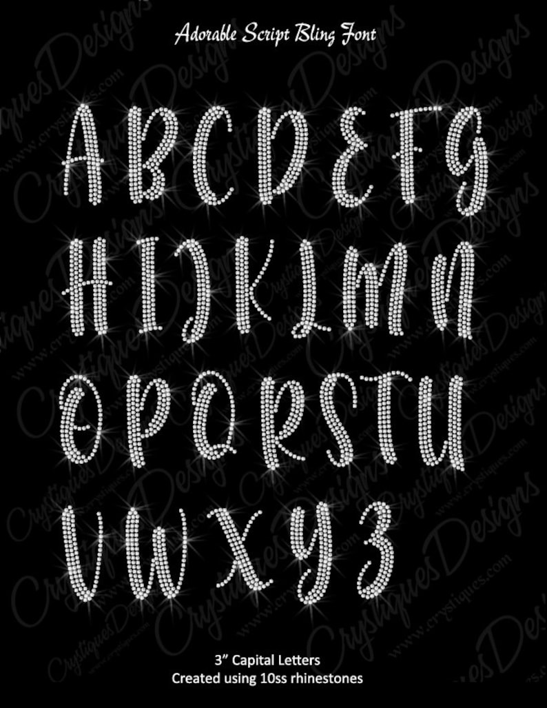Adorable Script Bling Font-personalize a Phrase or Name-iron on Hot Fix ...