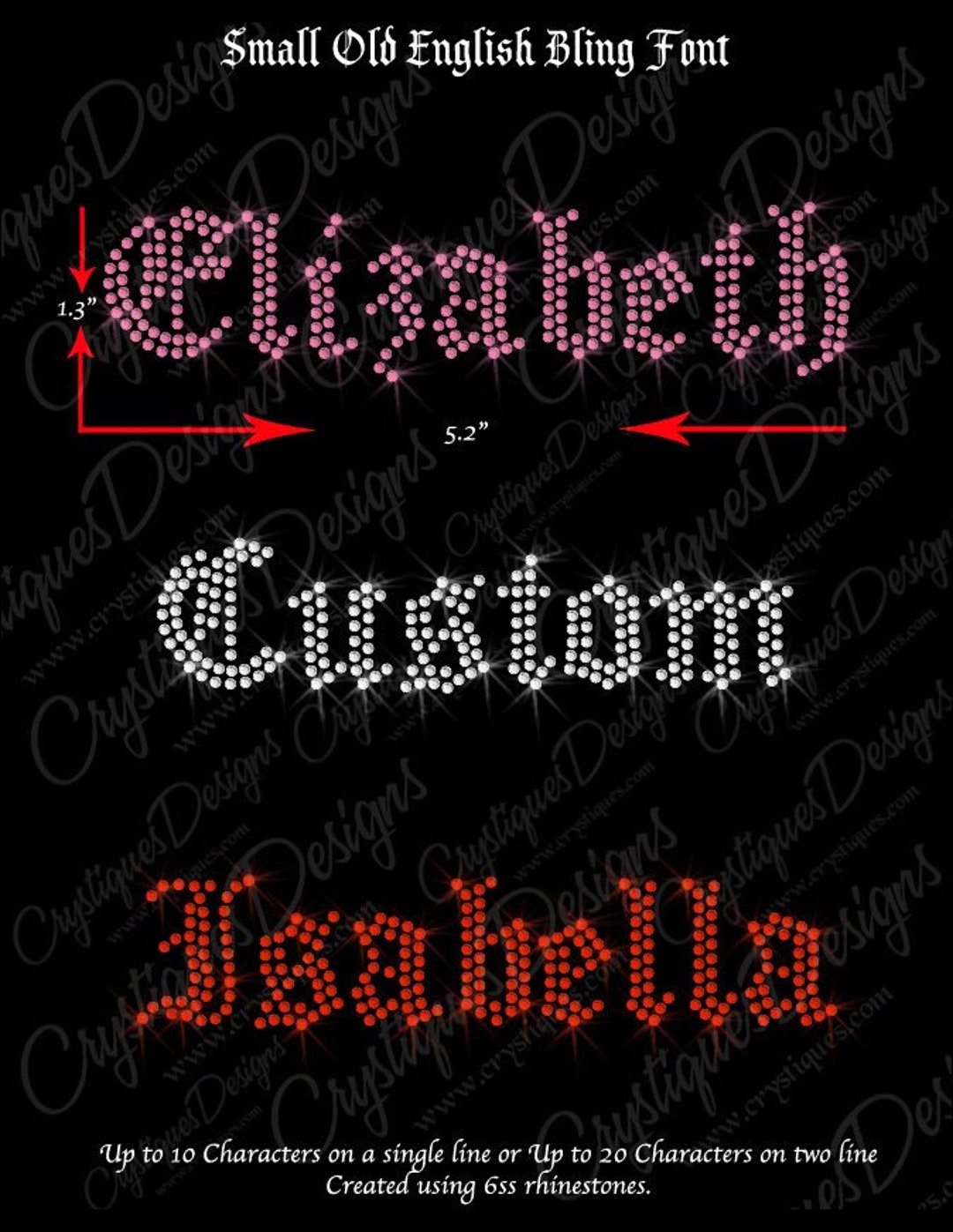 SMALL Old English Bling Font-personalize a Phrase or Name-iron on Hot ...