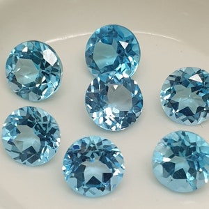 1 Pc AAA Swiss Blue Topaz Faceted Round Brilliant Cut 6mm Cut Stones ...