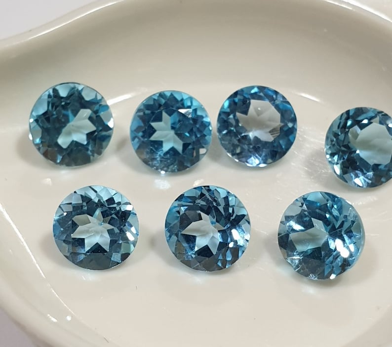 1 Pc AAA Swiss Blue Topaz Faceted Round Brilliant Cut 6mm Cut Stones ...