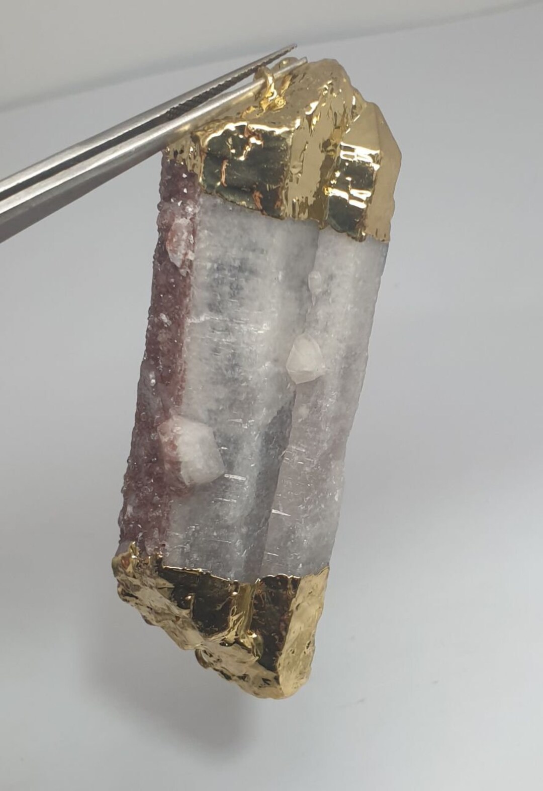 Raw Red White Rock Crystal Quartz Gold Plated Pendant 80x25mm - Etsy