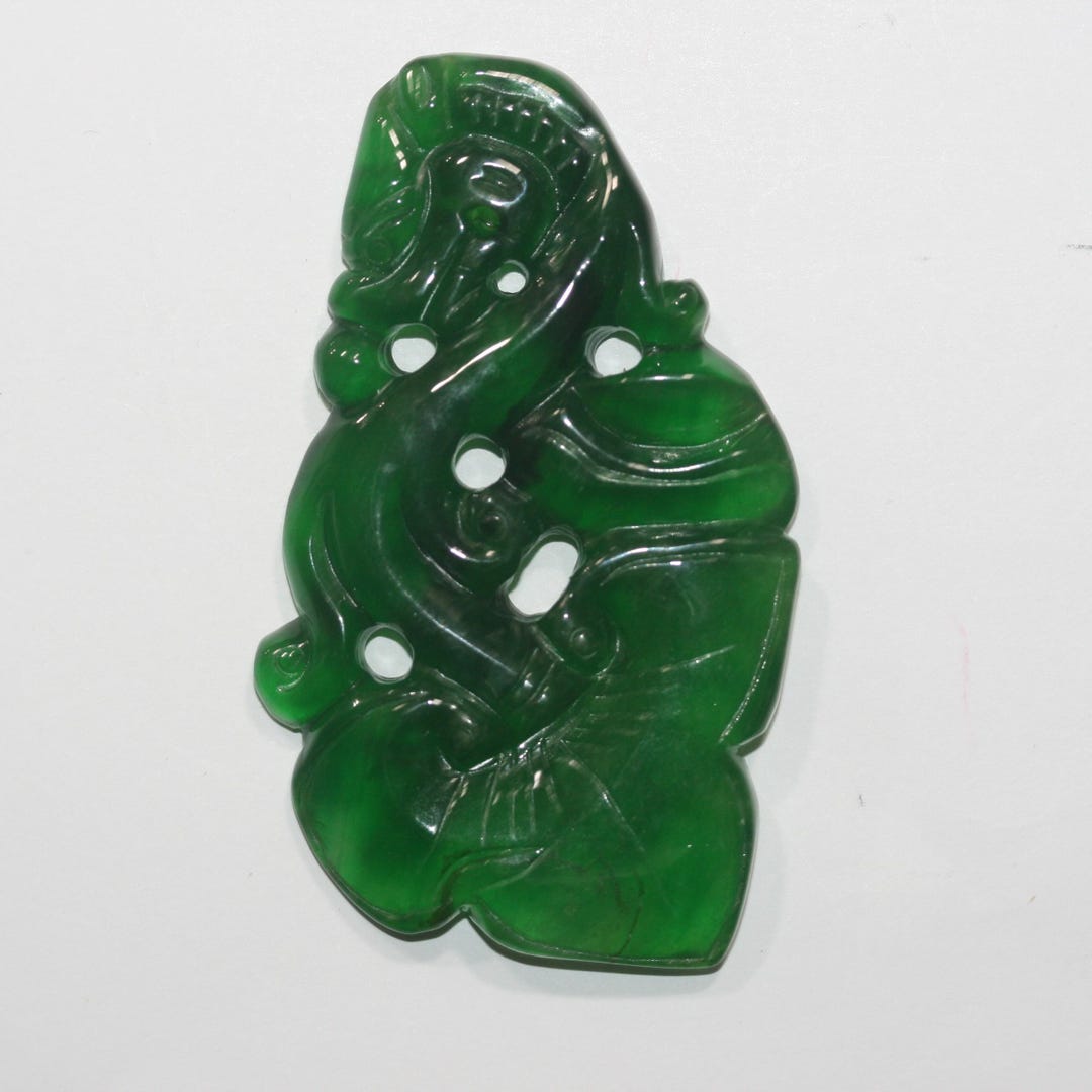 Huge Really Unique Big Carved Green Jadeite Jade Pendant 70x40mm ...