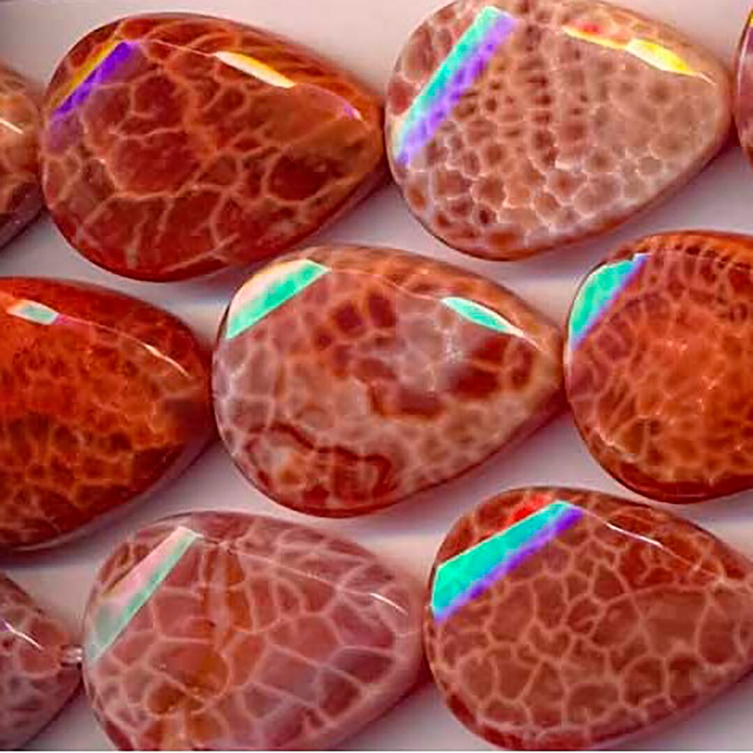 16" St Fire Agate Faceted Drop Beads 30x23mm.approx -strand 40cm - Etsy