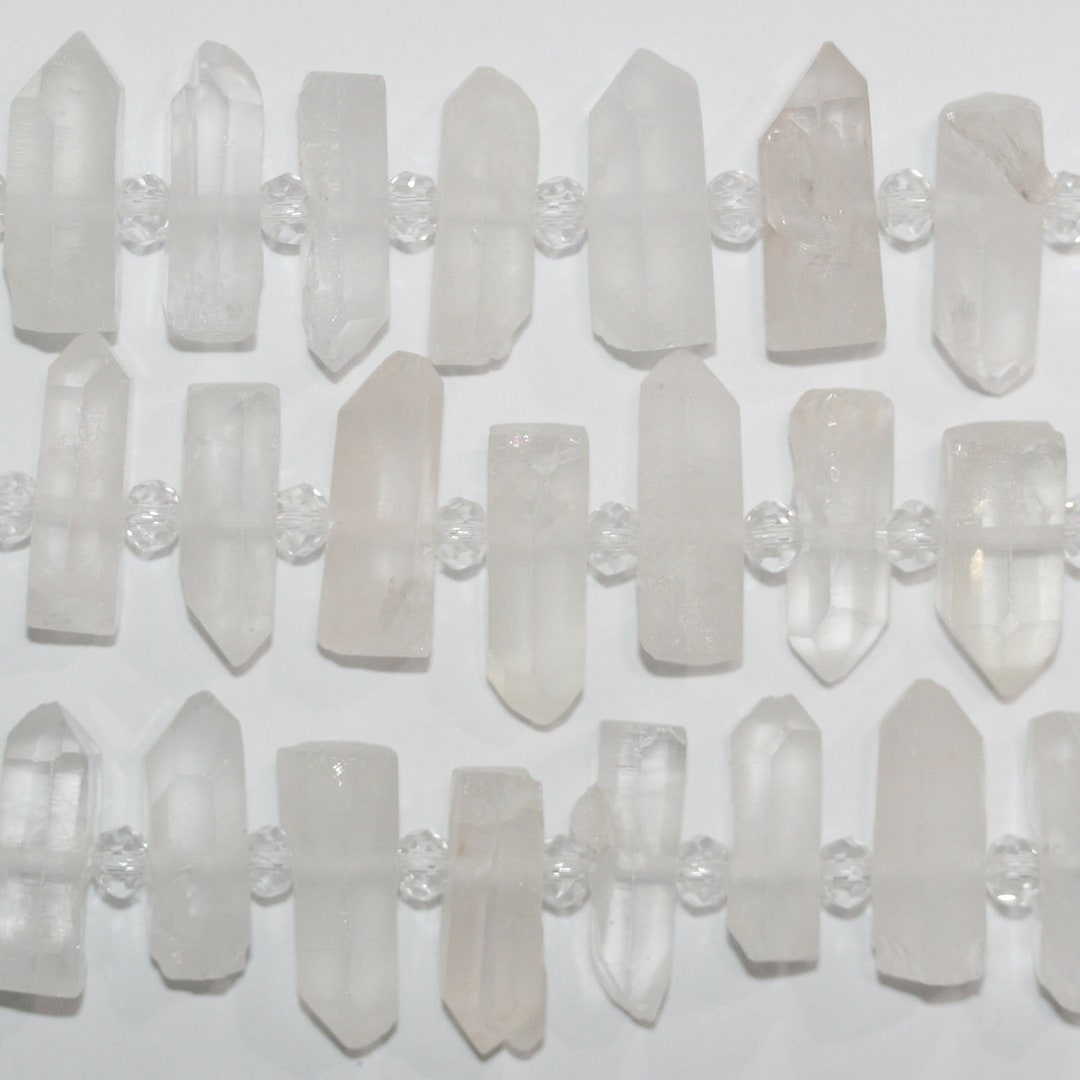 16" St Rock Crystal Quartz Matte Finish Unpolish Sticks Beads 24x9mm ...