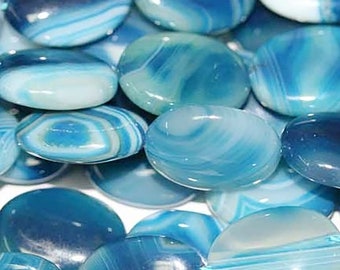 Blue Line Striped Agate : Dyed Plain Glossy Smooth Oval Beads, 15x20mm ...