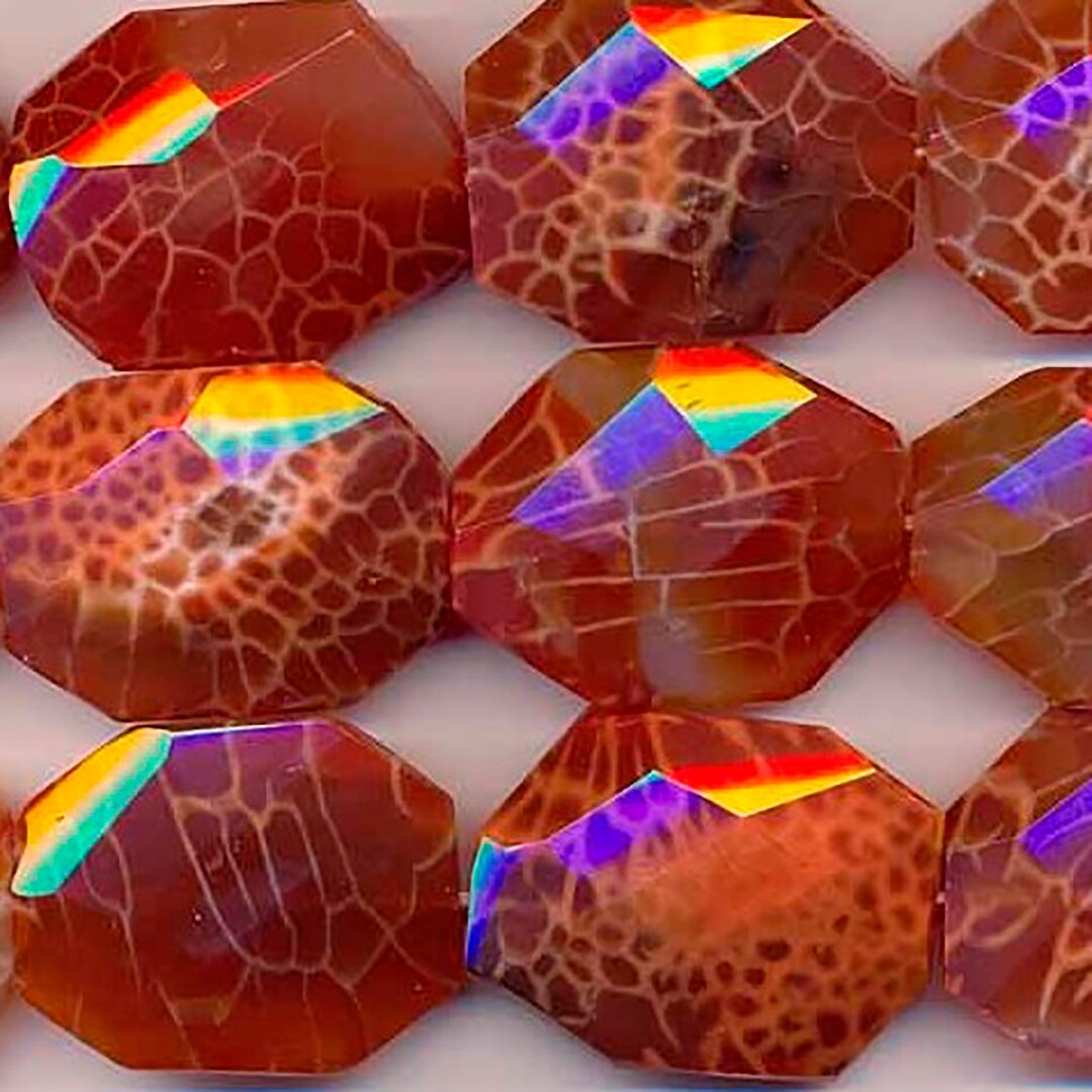16" St Fire Agate Faceted Irregular Octagonal Beads 40x30mm -strand ...