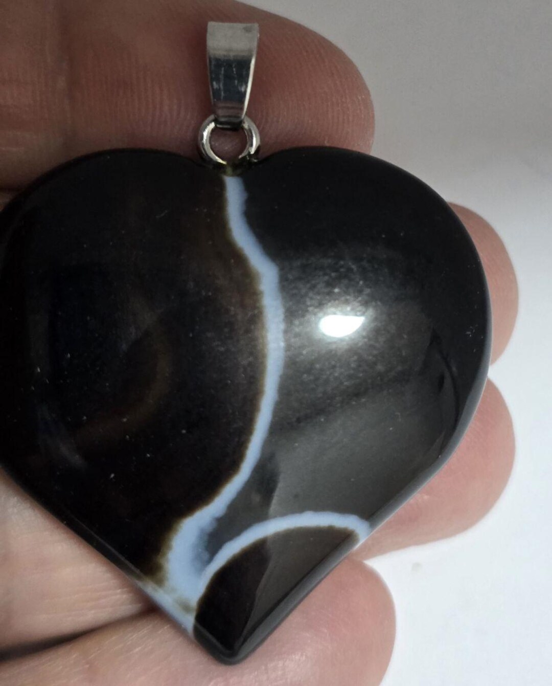 Banded White Striped Onyx Heart Pendant 40x40mm- Healing Gemstones - Etsy