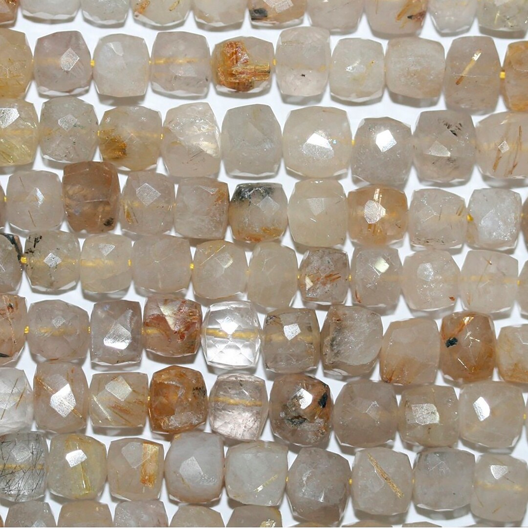 9 St Rutilated Quartz Faceted Cube Beads 6-7mm.Strand - Etsy España