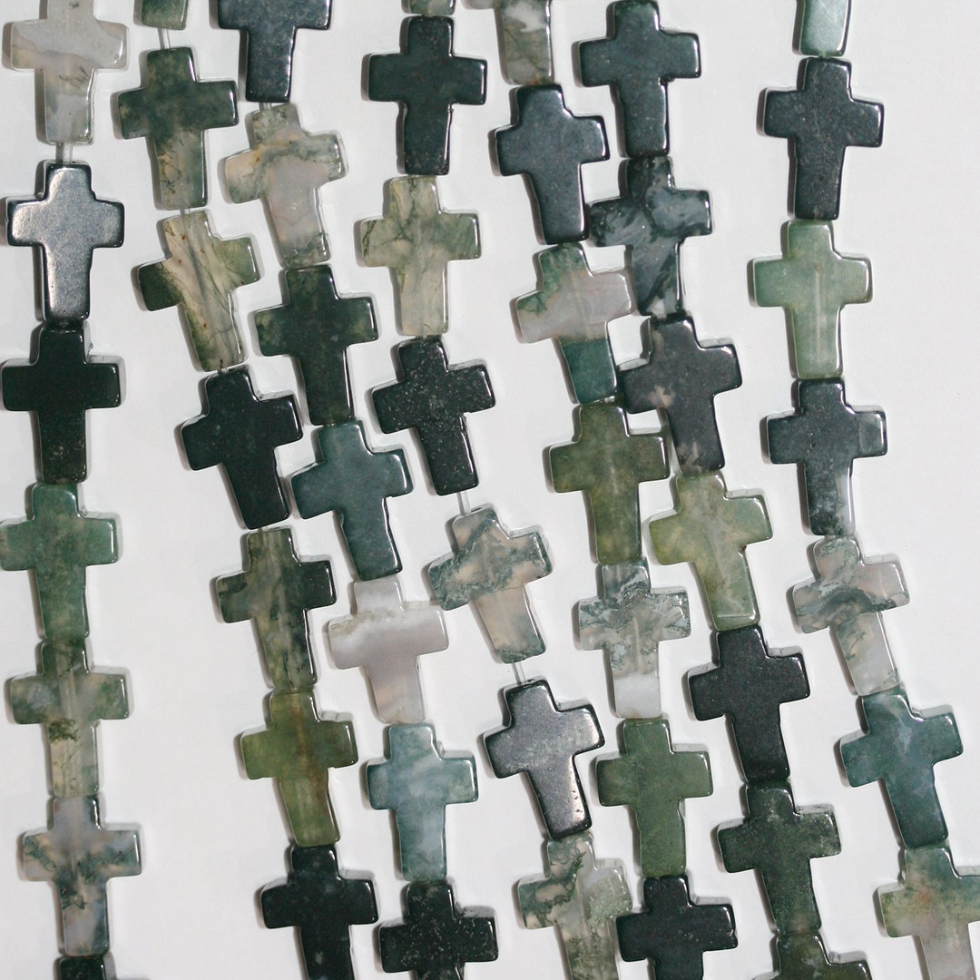 16" St Moss Agate Smooth Cross Beads 14x10mm.-strand 40cm - Etsy