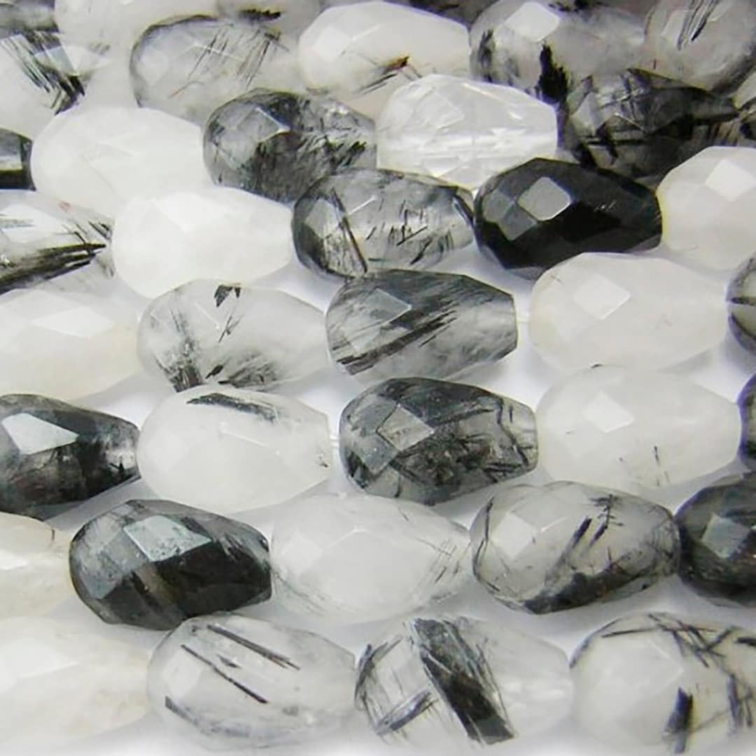 16" St Tourmalined Quartz Faceted Drop Beads 12x8mm.-Strand 40cm - Etsy ...