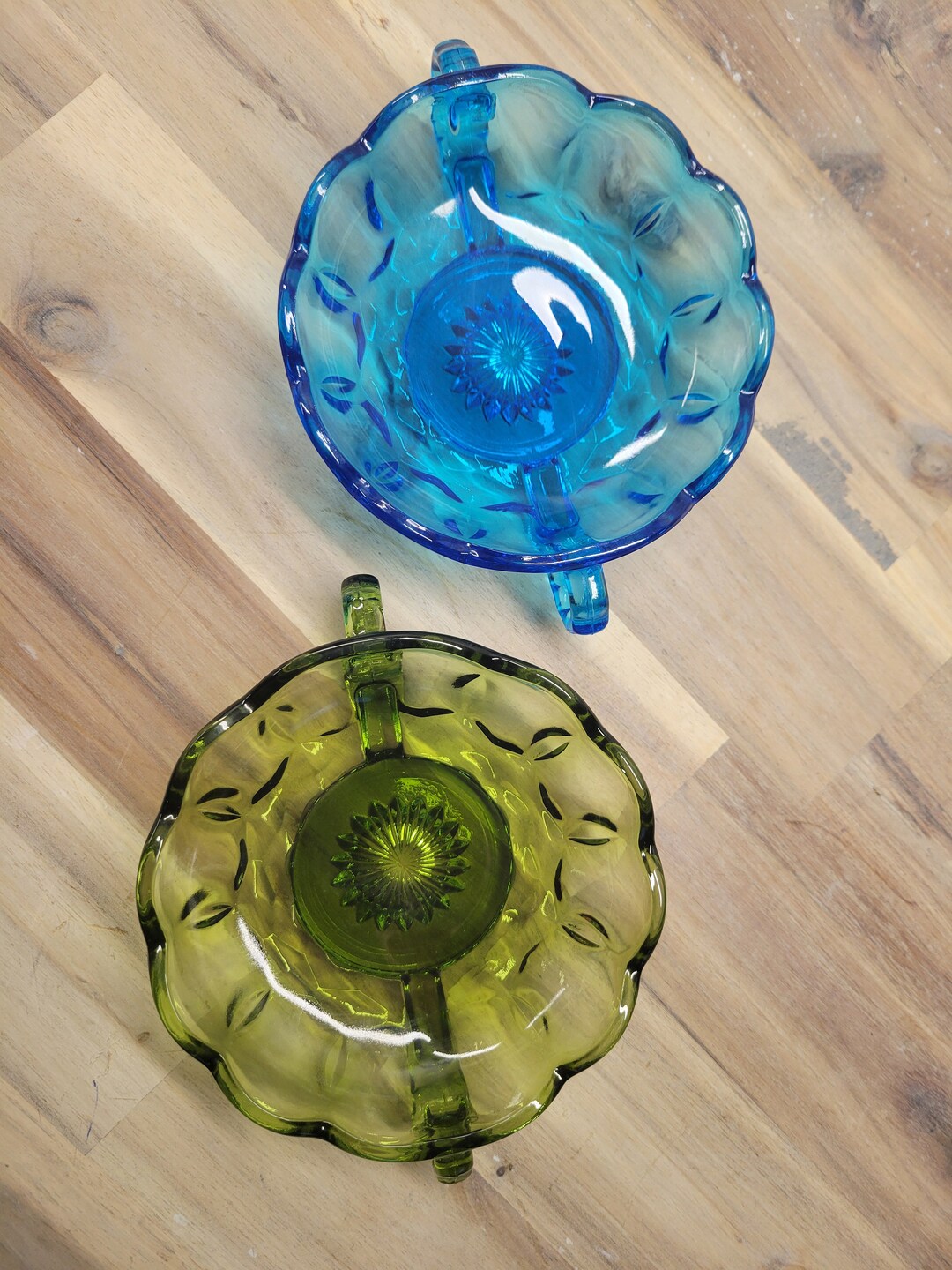 Vintage 1980s Anchor Hocking Fairfield Pattern Aqua Blue Double Handled ...