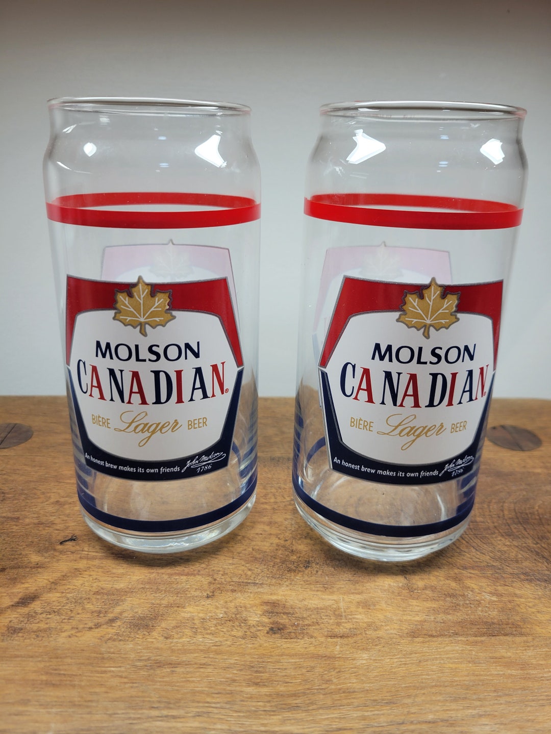 Vintage 1990 Molson Canadian Tall Boy Glass Beer Glasses 16 Ounces set ...