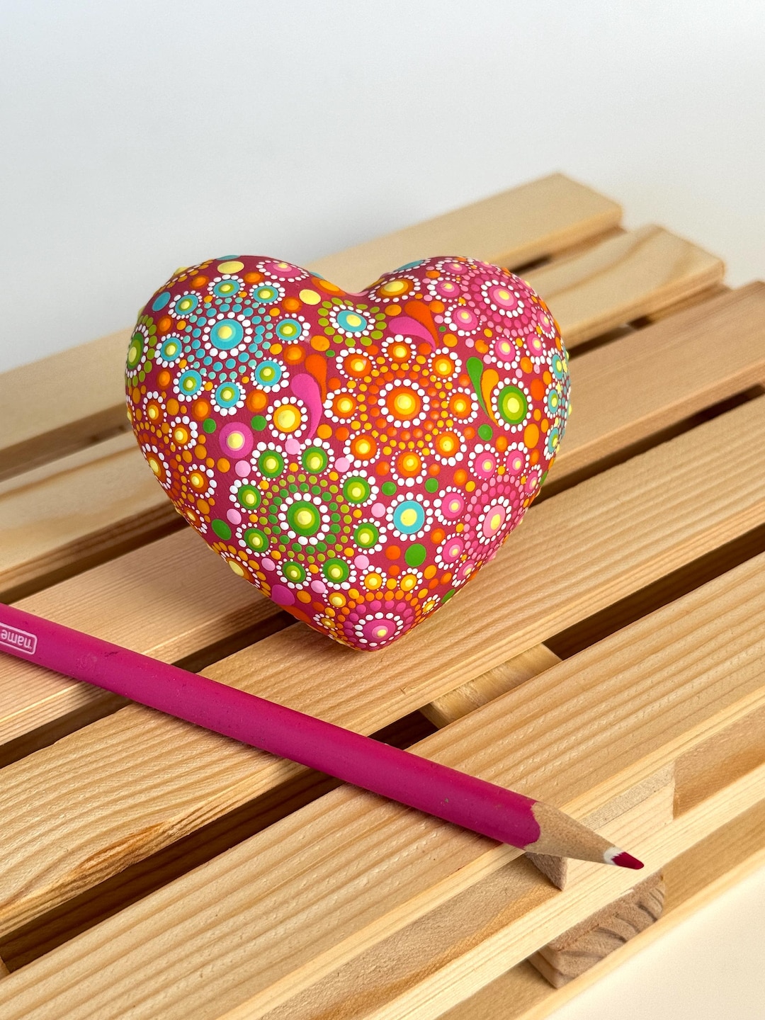 Colorfully Painted Heart With Mandala Flowers, Heartfelt Gift ...