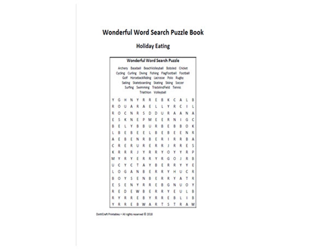 Holiday Eating Word Search Puzzle Book Printable Seek - Etsy