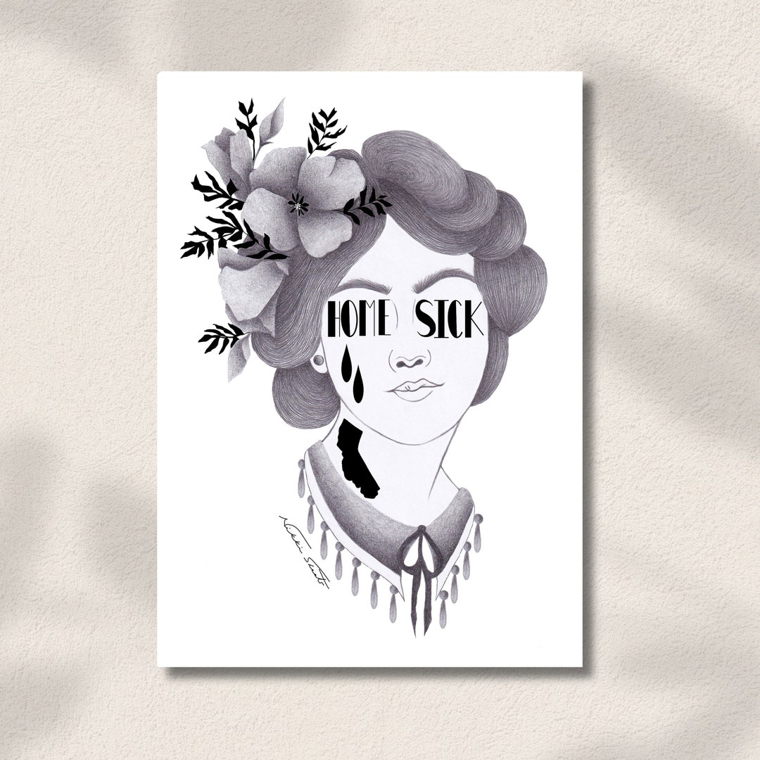 California Art, 5x7 Print, Home Sick, California Native Art, California ...