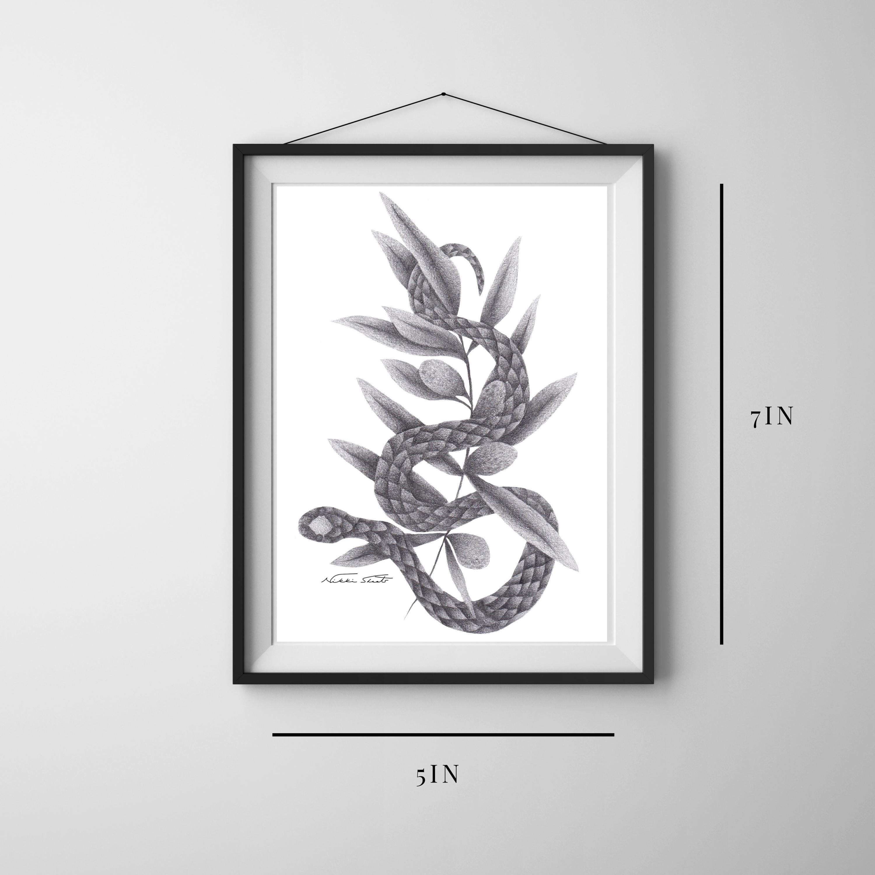 Snake Art, 5x7 Print, Snake Art Print, Olive Branch Art, Nature Art ...