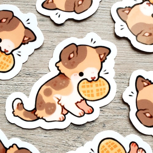 Waffle Cat Sticker / Cat Sticker / Kitten Sticker / Cute - Etsy
